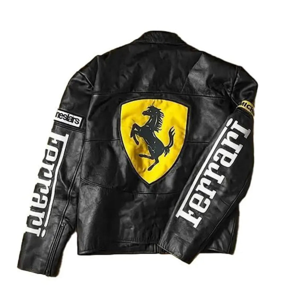 FERRARI F1 BLACK MOTO JACKET - PREMIUM RACING STYLE – unwear.in